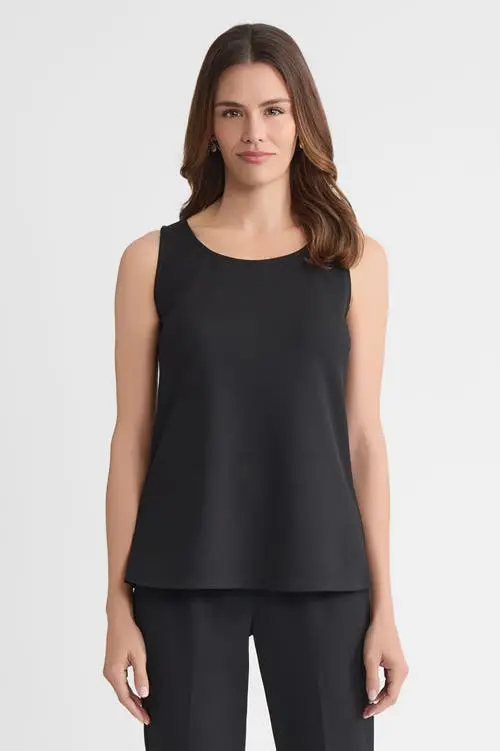 Ming Wang Stretch Deco Crepe Scoop Neck Tank - Black