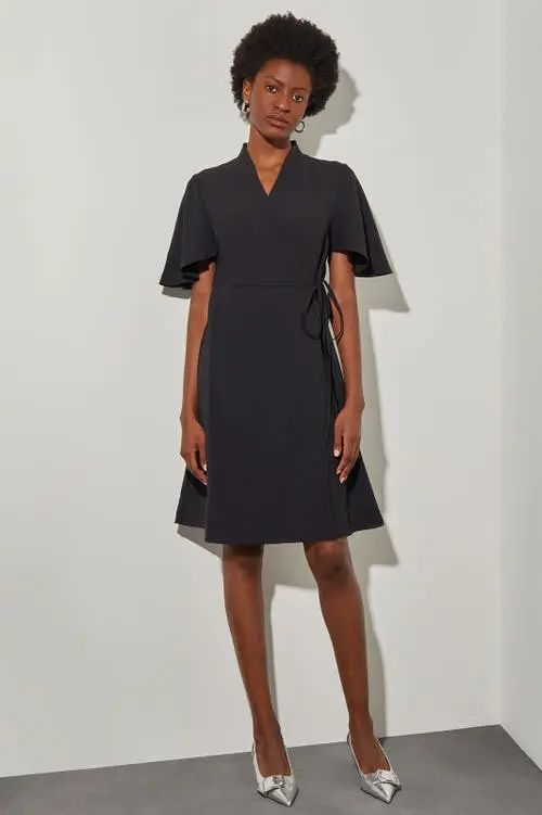 Ming Wang Butterfly Sleeve Crepe De Chine Wrap Dress - Black