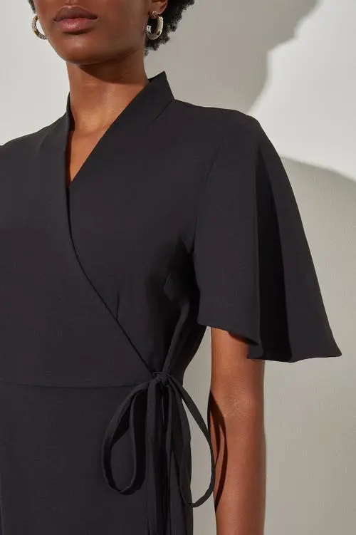 Ming Wang Wrap Dress With Butterfly Sleeves
