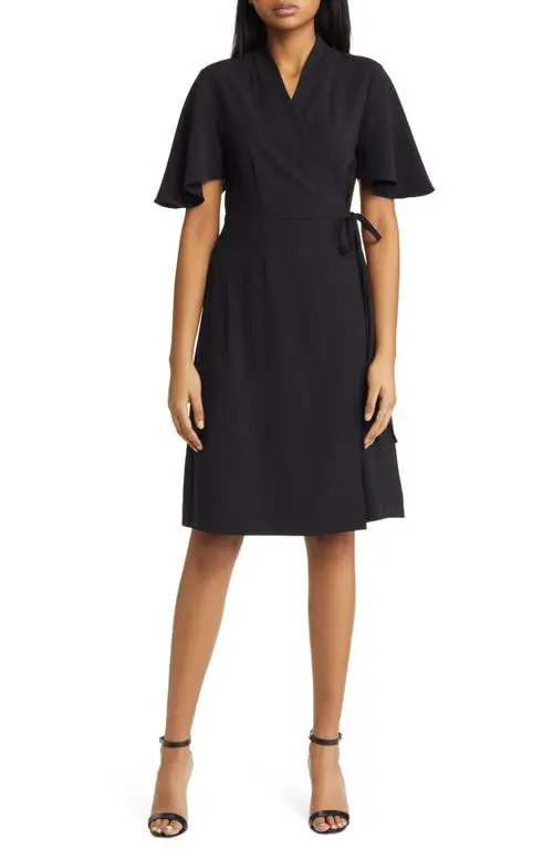 Ming Wang Butterfly Sleeve Crêpe De Chine Wrap Dress - Black