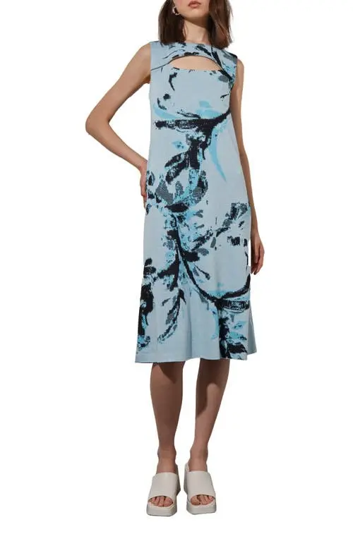 Ming Wang Abstract Jacquard Knit Cutout A-line Dress - Haze/d Bl/bk