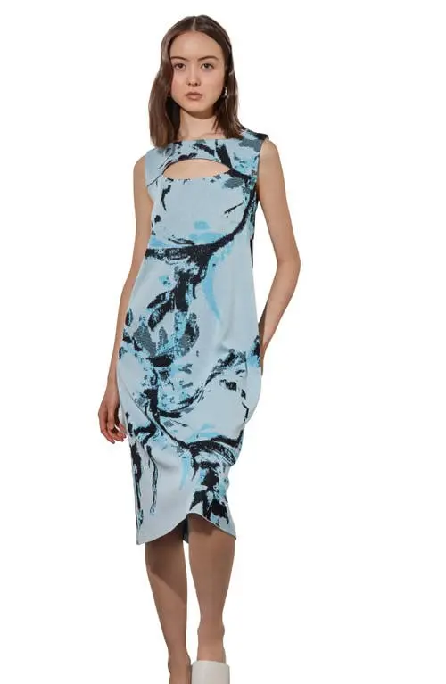 Ming Wang Abstract Jacquard Knit Cutout A-line Dress