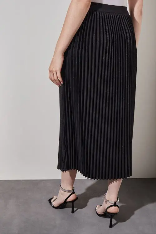 Ming Wang Midi Pleated Skirt With Shimmer Woven Detail
