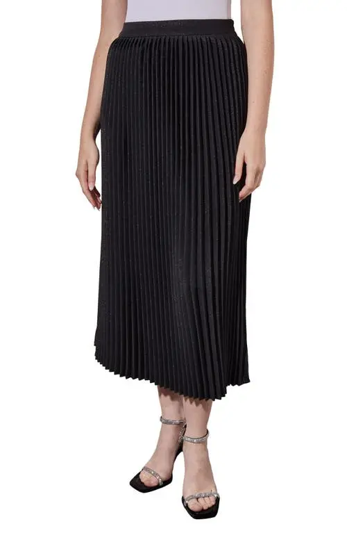 Ming Wang Pleated Metallic Midi Skirt - Black/silver