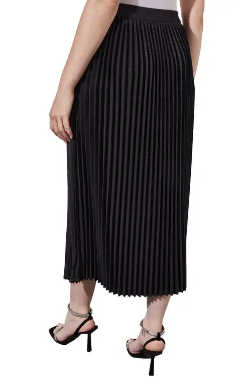 Ming Wang Pleated Metallic Midi Skirt