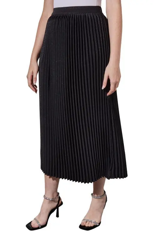 Ming Wang Pleated Metallic Midi Skirt