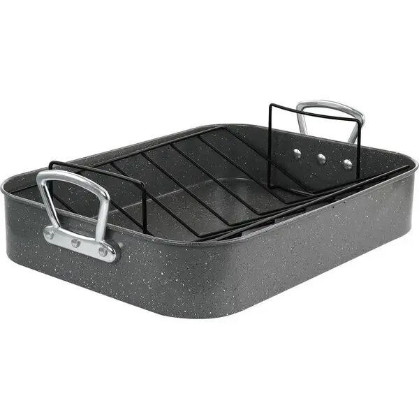 GIBSON HOME Stone 2 Piece Carbon Steel 16.25in. Turkey Roaster Set - Grey