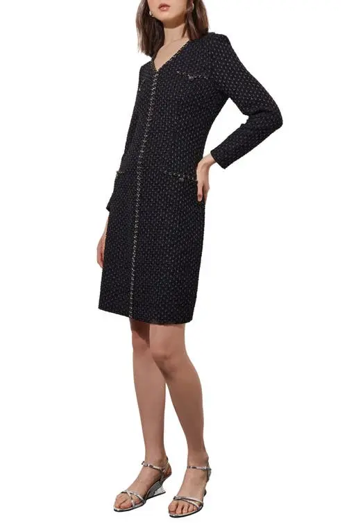 Ming Wang Chain Trim Textured Knit Sheath Dress