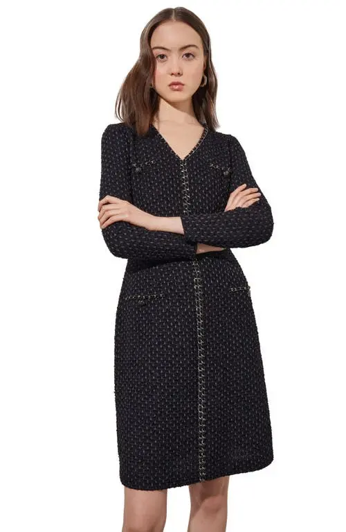 Ming Wang Chain Trim Textured Knit Sheath Dress