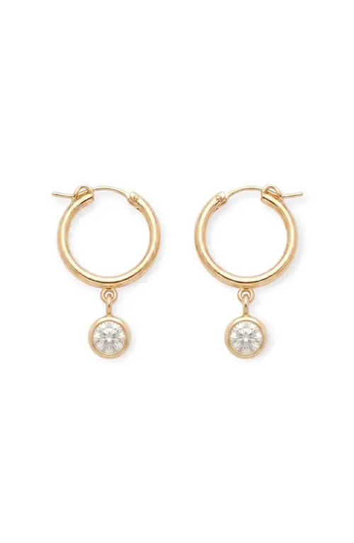 CUFFED BY NANO 14k Filled Hoop Earrings With Bezel Set Cubic Zirconia Drop