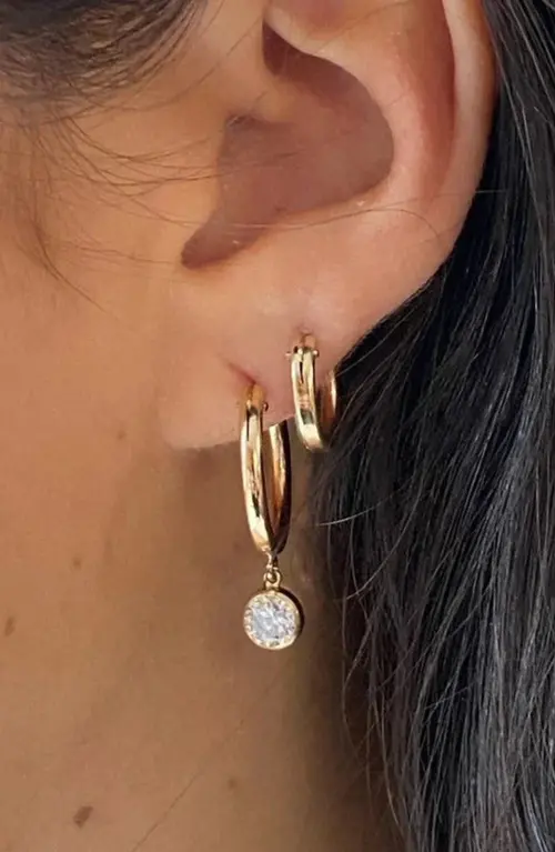CUFFED BY NANO 14k Filled Hoop Earrings With Bezel Set Cubic Zirconia Drop