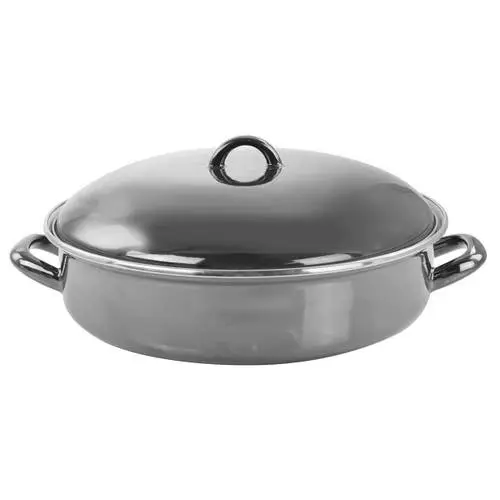 GIBSON HOME 5 Quart Gray Enamel On Steel Braiser Pan With Lid - Black