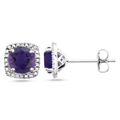 ALLUREZ Sterling Silver Natural Gemstone & Diamond Stud Earrings - 0.76ct/amethyst