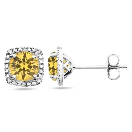 ALLUREZ Sterling Silver Natural Gemstone & Diamond Stud Earrings - 0.77ct/citrine