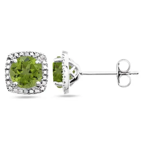 ALLUREZ Sterling Silver Natural Gemstone & Diamond Stud Earrings - 0.97ct/peridot