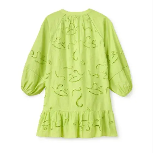 CARTOLINA Selwin Eyelet Mini Dress - Chartruese