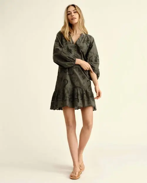 CARTOLINA Selwin Eyelet Mini Dress - Moss
