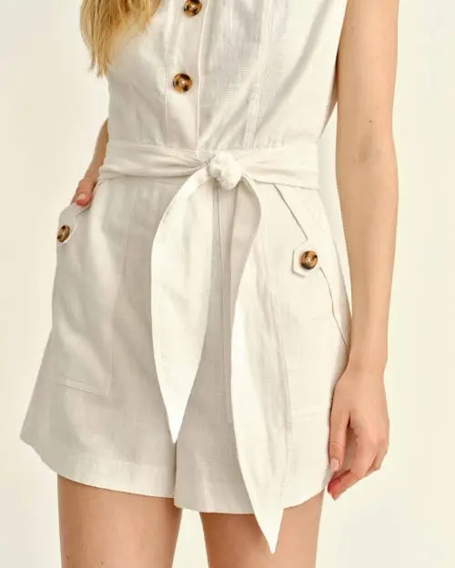 CARTOLINA Rachel Linen Romper - Bright White