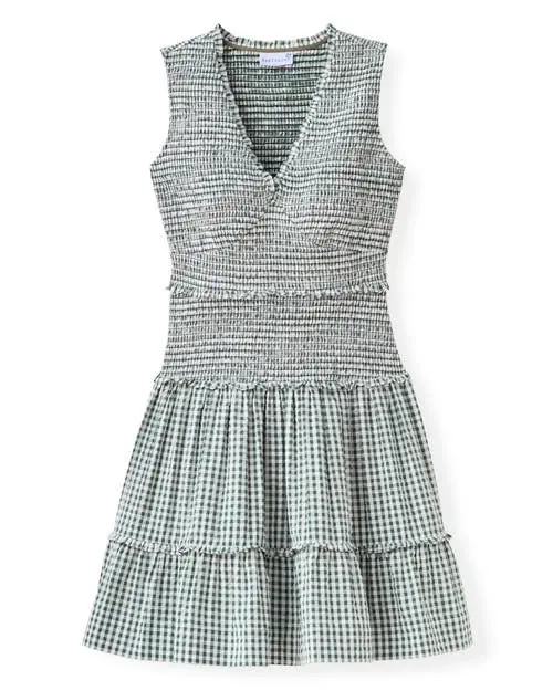 CARTOLINA Rhett Gingham Smocked Mini Dress - Moss