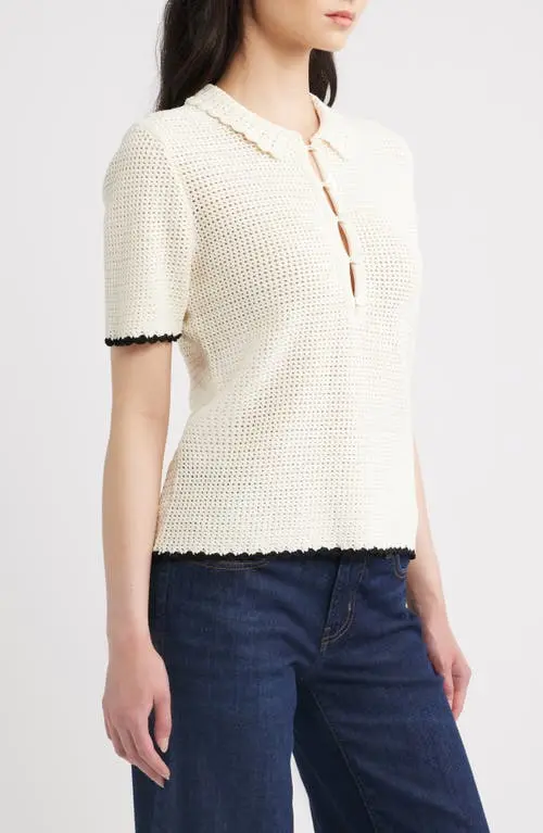 FRAME Daybreak Open Stitch Polo Sweater
