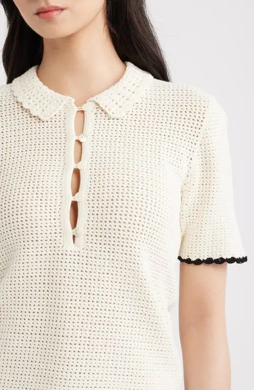 FRAME Daybreak Open Stitch Polo Sweater