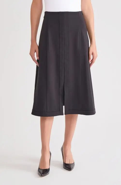 Misook Ponte Front Slit Midi Skirt - Black