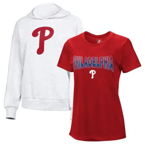 G-III 4HER BY CARL BANKS Bright Heather Ceramic Philadelphia Phillies T-shirt And Hoodie Combo Pack - Red