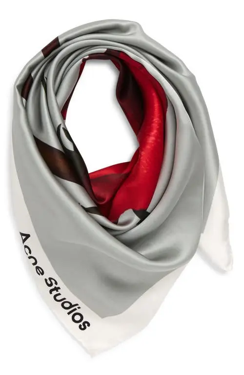 Acne Studios Vasco Rose Midsummer Silk Square Scarf - White Red