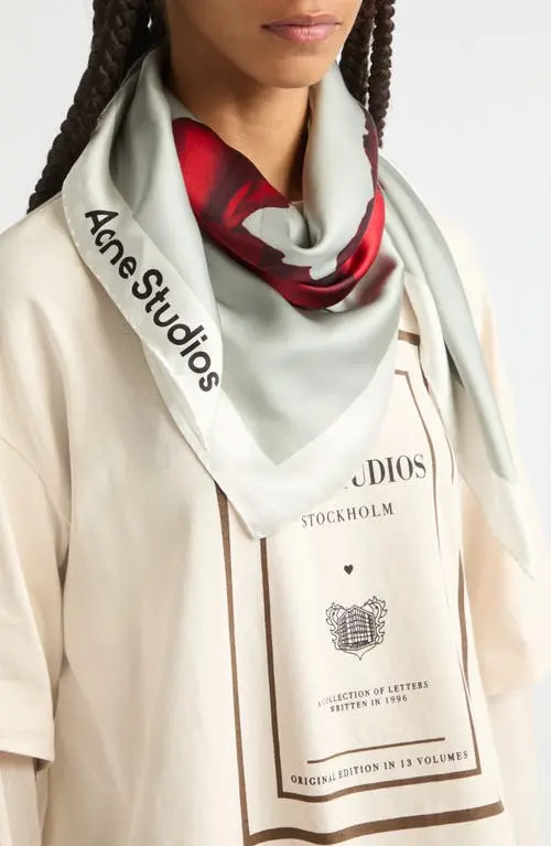 Acne Studios Vasco Rose Midsummer Silk Square Scarf - White Red