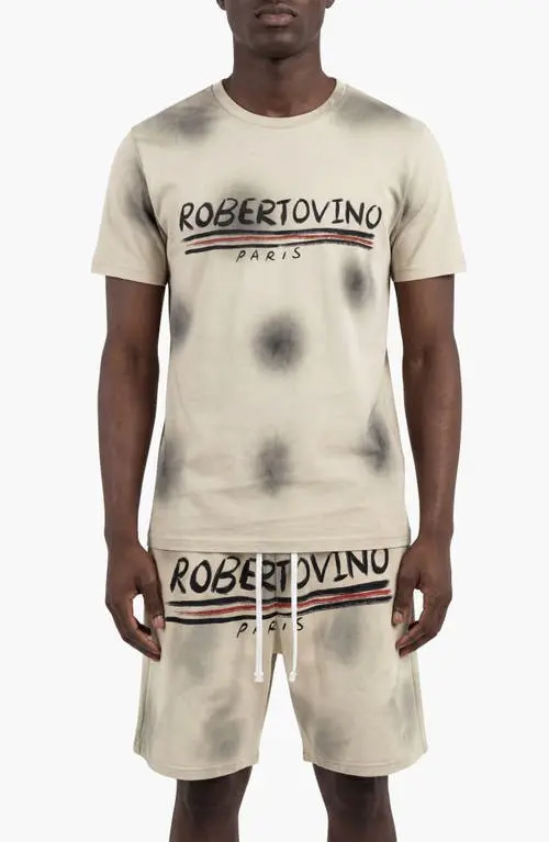 ROBERTO VINO Paris Washed Graphic Tee & Drawstring Shorts Set - Beige