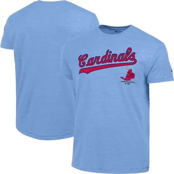 Champion St. Louis Cardinals Cooperstown Wordmark Lockup Tri-blend T-shirt - Light Blue