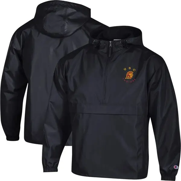 Champion Usc Trojans Packable Hooded Windbreaker Half-zip Jacket