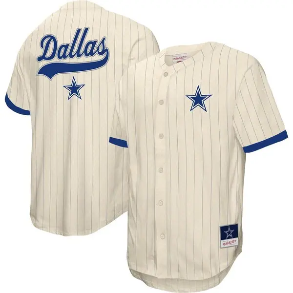 Mitchell & Ness Dallas Cowboys Big & Tall Heavyweight Mesh Button-up Fashion Jersey - Cream