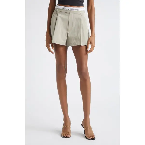 Alexander Wang Pleated High Waist Shorts - Stone
