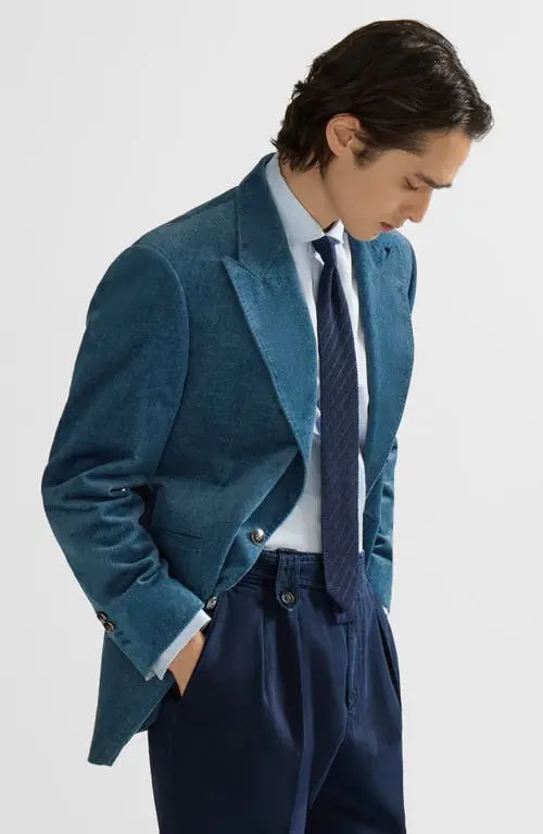 Brunello Cucinelli Effect Cotton Velvet Tailor Blazer With Peak Lapels