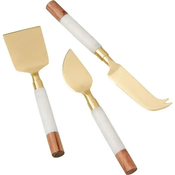 BE HOME Marble & Acacia Gold Cheese Set - White
