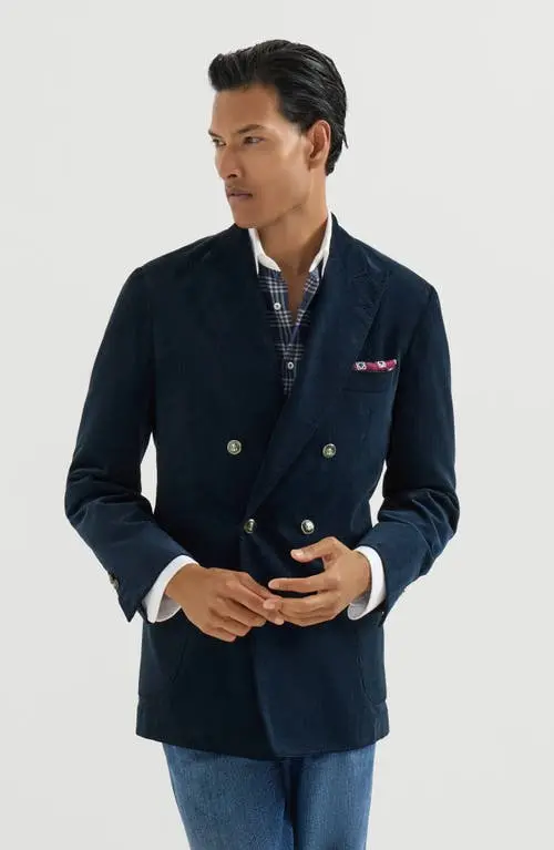 Brunello Cucinelli Sea Island Cotton Narrow Wale Corduroy One-and-a-half Breasted Deconstructed Blazer With Patch Pockets - Blue