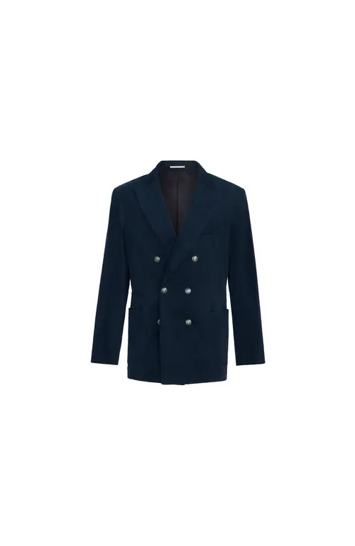 Brunello Cucinelli Sea Island Cotton Narrow Wale Corduroy Deconstructed Blazer - Blue
