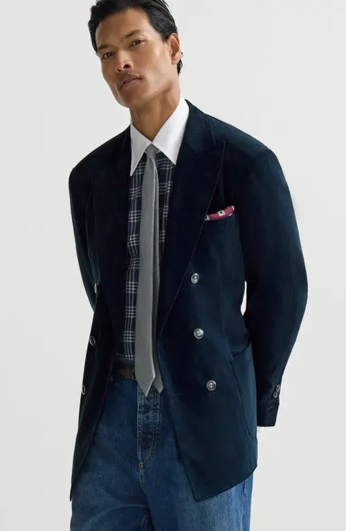 Brunello Cucinelli Sea Island Cotton Narrow Wale Corduroy Deconstructed Blazer - Blue