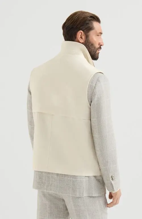 Brunello Cucinelli Cotton And Linen Canvas Vest With Suede Inserts And Hook Fastening