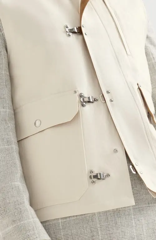 Brunello Cucinelli Cotton And Linen Canvas Vest With Suede Inserts And Hook Fastening