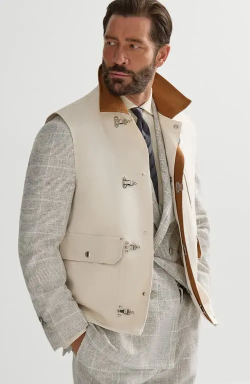 Brunello Cucinelli Cotton And Linen Canvas Vest With Suede Inserts And Hook Fastening