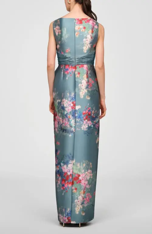 KAY UNGER Kathleen Floral Mikado Column Gown