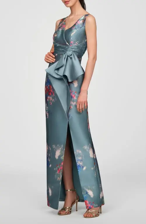 KAY UNGER Kathleen Floral Mikado Column Gown