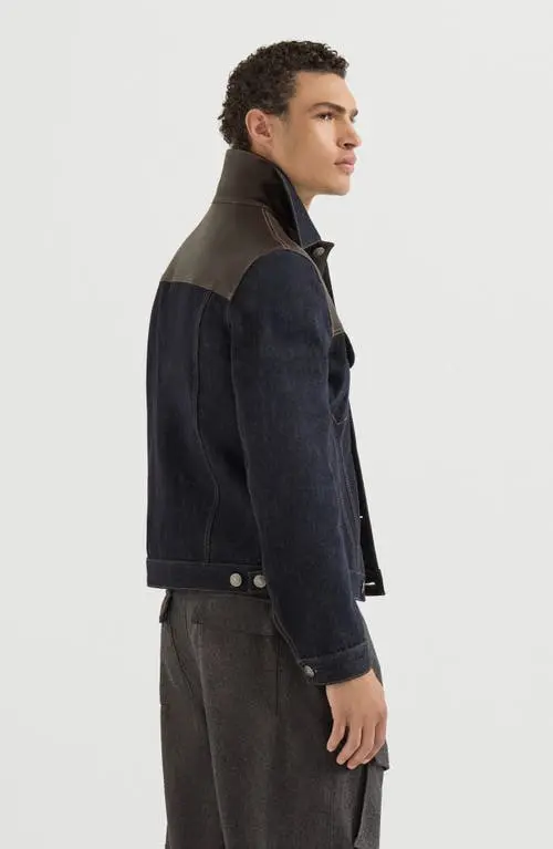 Brunello Cucinelli Paneled Denim And Leather Jacket
