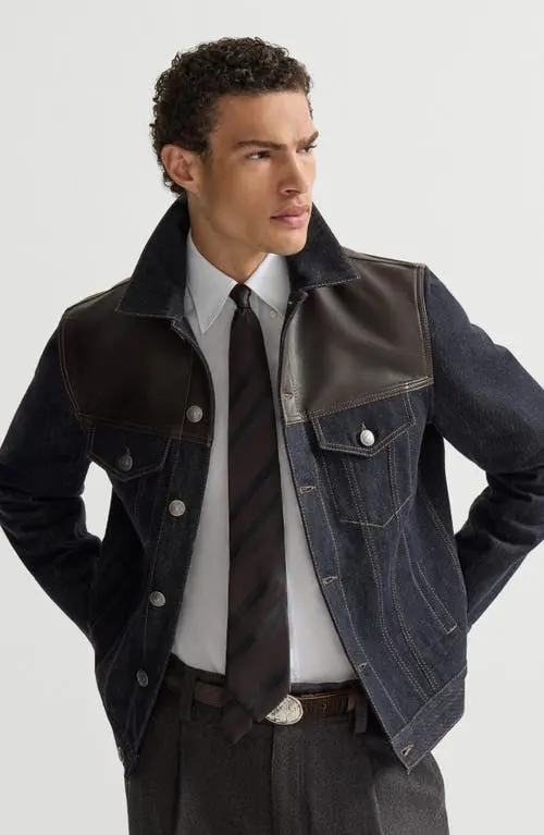 Brunello Cucinelli Paneled Denim And Leather Jacket