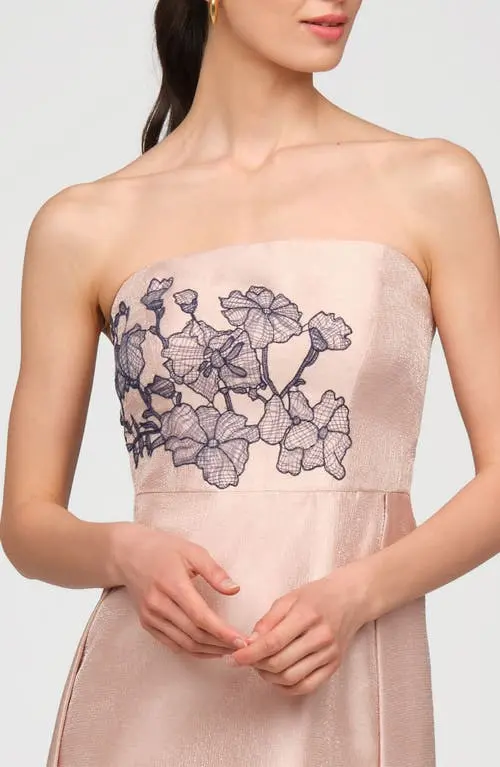 Kay Unger Chandler Embroidered Floral Metallic Organza Gown - Champagne
