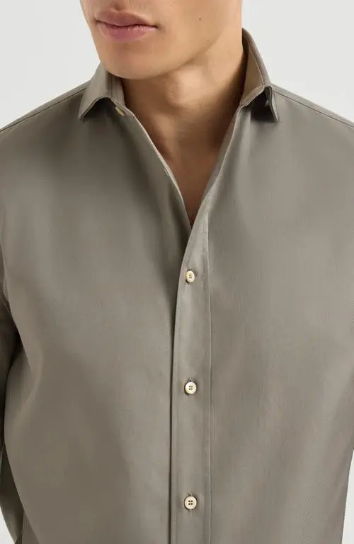 Brunello Cucinelli Garment-dyed Twill Shirt With Spread Collar - Brown