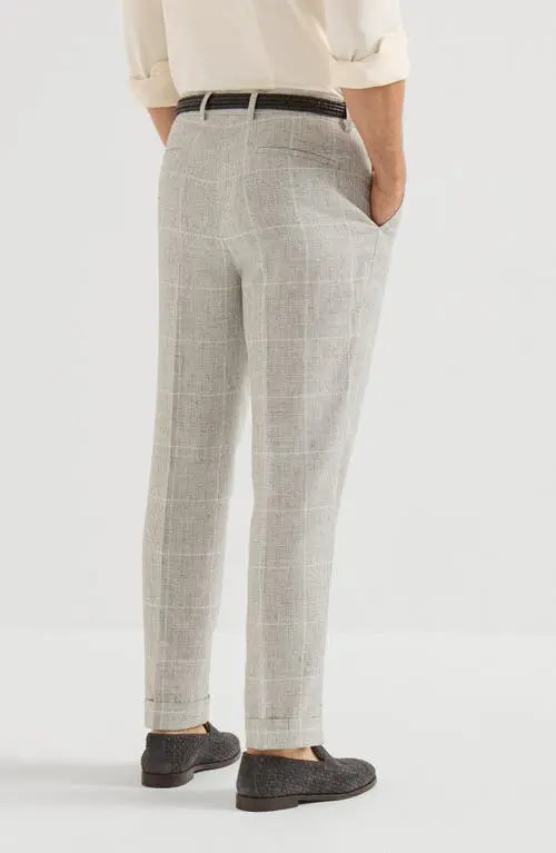Brunello Cucinelli Linen Prince Of Wales Pleated Trousers - Panama