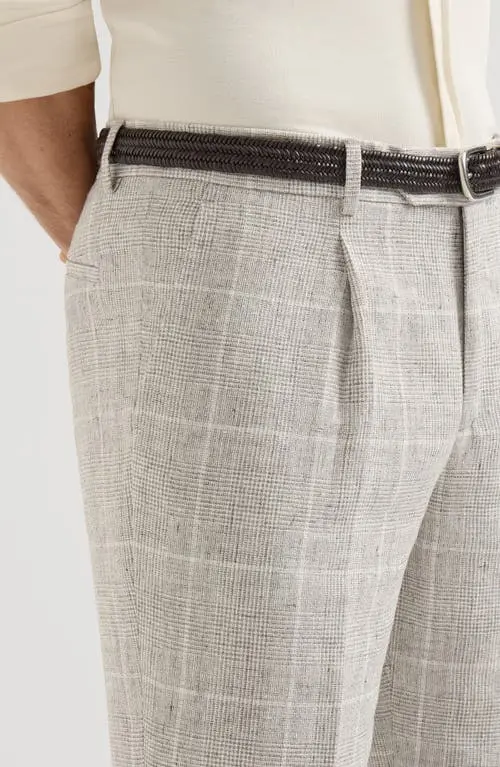 Brunello Cucinelli Linen Prince Of Wales Pleated Trousers - Panama